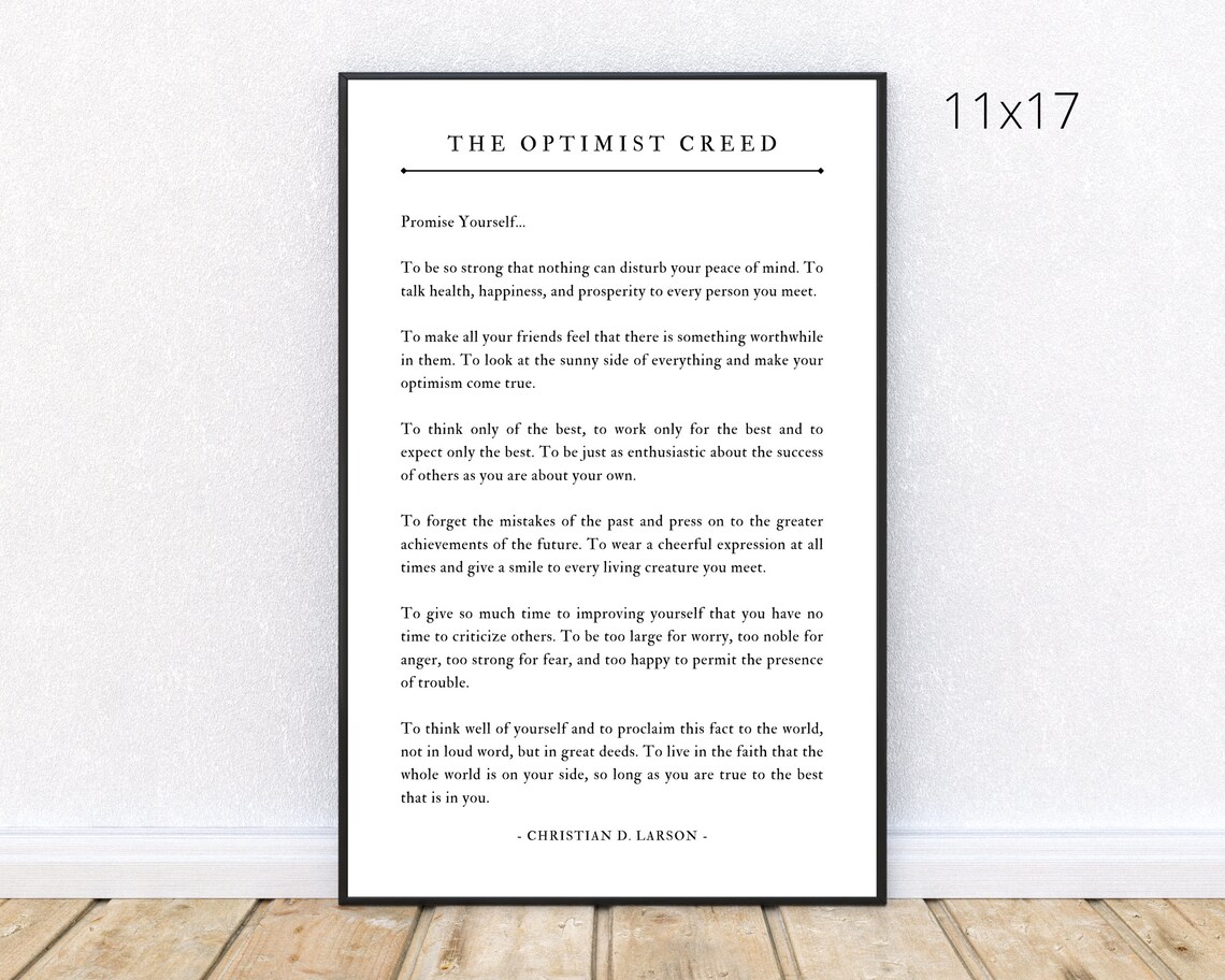 The Optimist Creed - Christian D. Larson - Unframed Typography Print ...