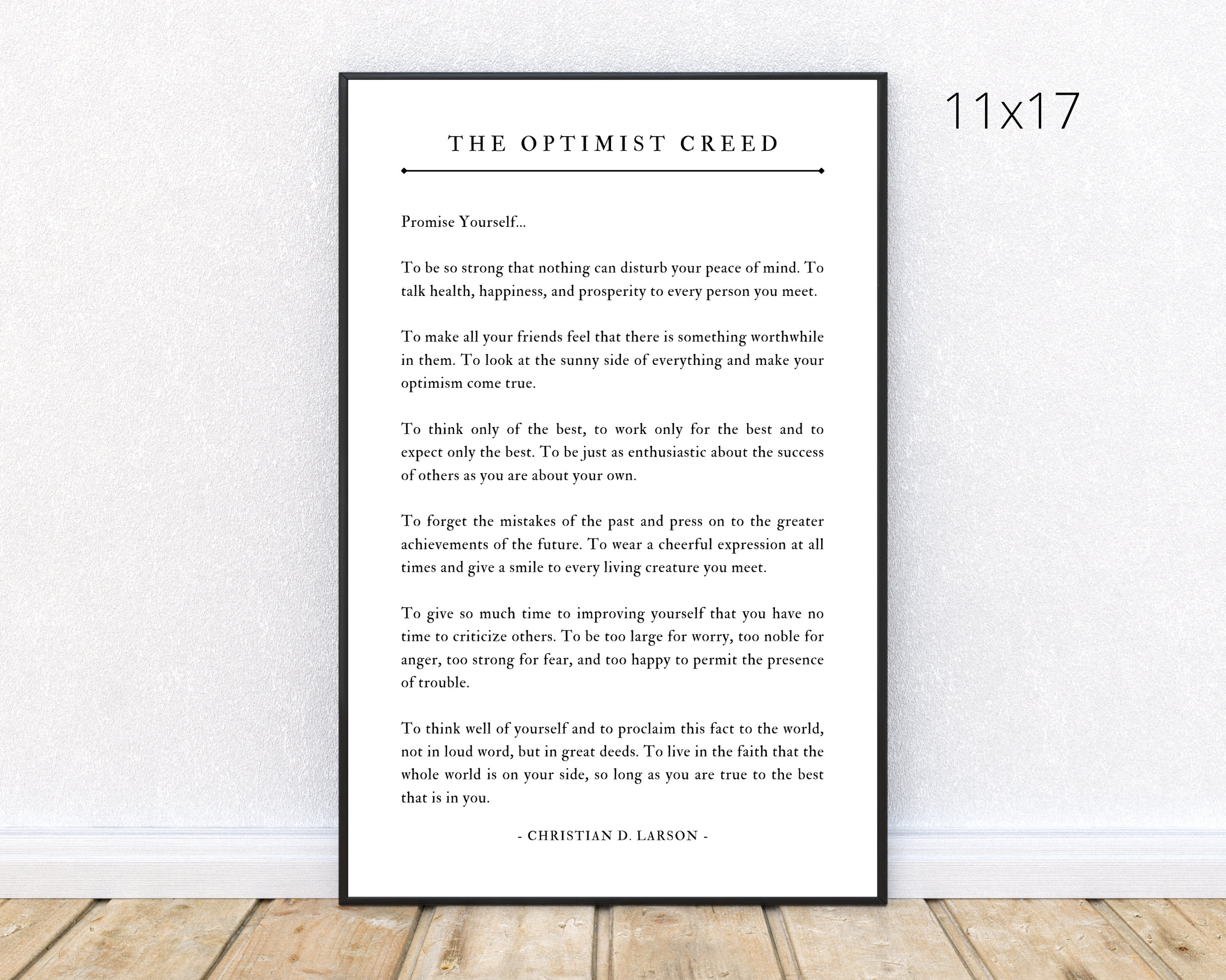 The Optimist Creed - Christian D. Larson - Unframed Typography Print ...