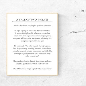 A Tale of Two Wolves/cherokee Teaching/native American Parable/the ...