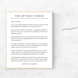 The Optimist Creed - Christian D. Larson - Unframed Typography Print ...