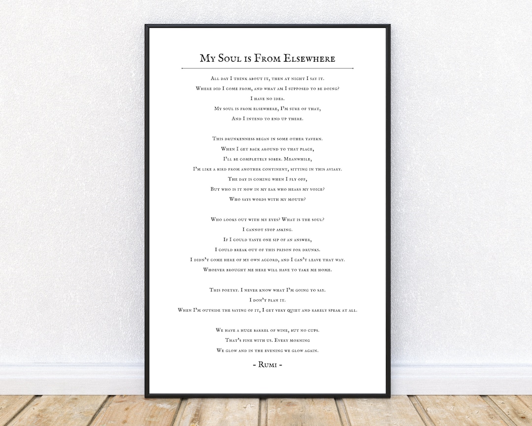 Rumi, My Soul is From Elsewhere, Full Poem, Typography Print, Rumi ...