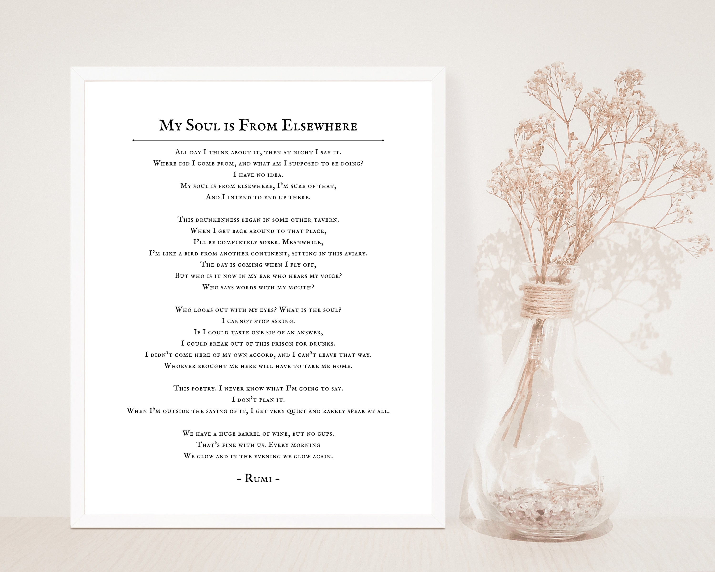 Rumi My Soul is From Elsewhere Full Poem Typography Print - Etsy