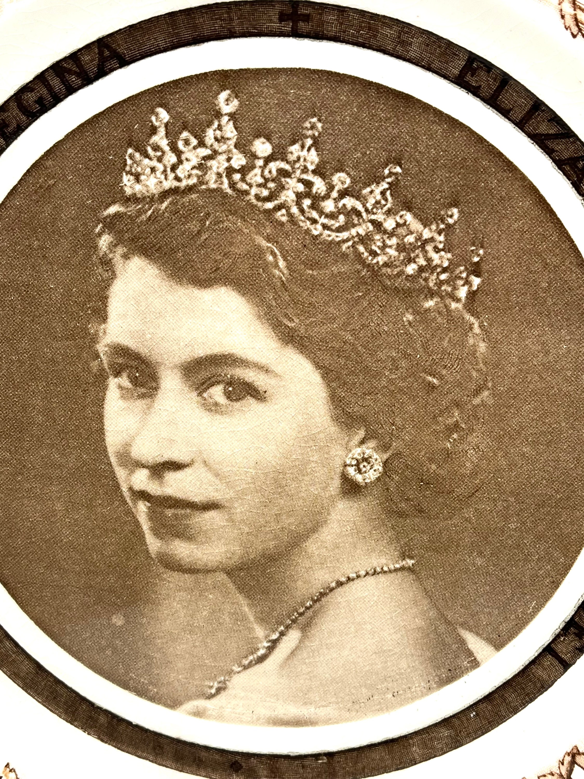 Queen Elizabeth II Canada Plate Clarice Cliff Royal Staffordshire Sepia ...