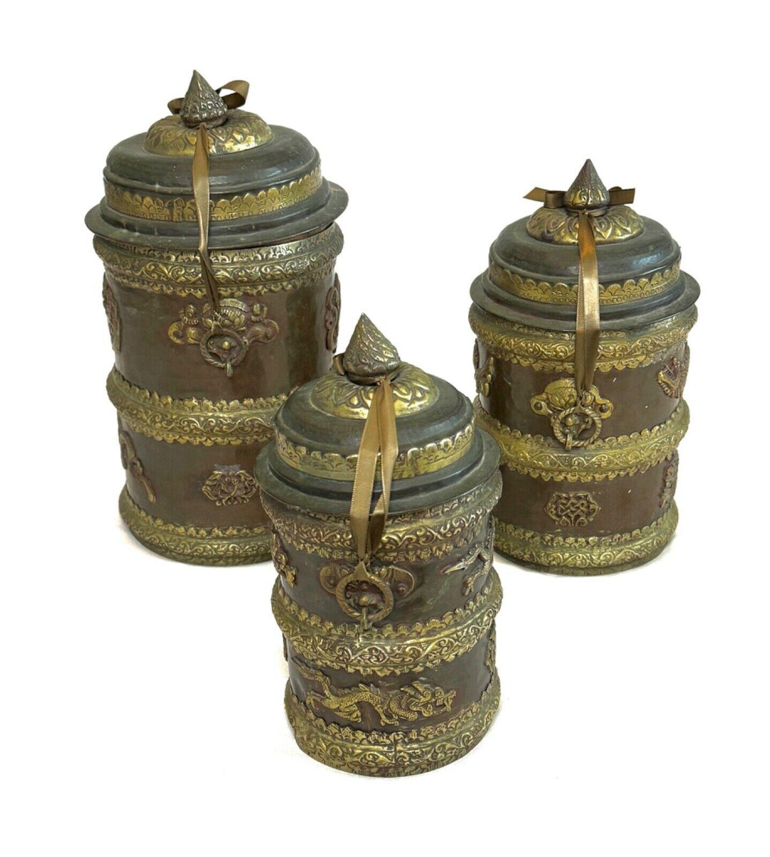 Asian Tibetan Canister Set 3-pc Lidded Decorative Metal VTG - Etsy