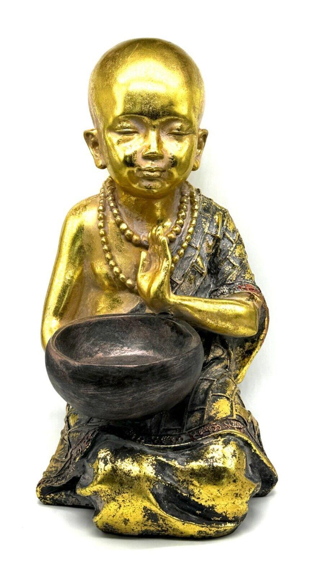 Gilded Buddha Boy Statue W/ Offering Bowl Kneeling Meditation Resin - Etsy