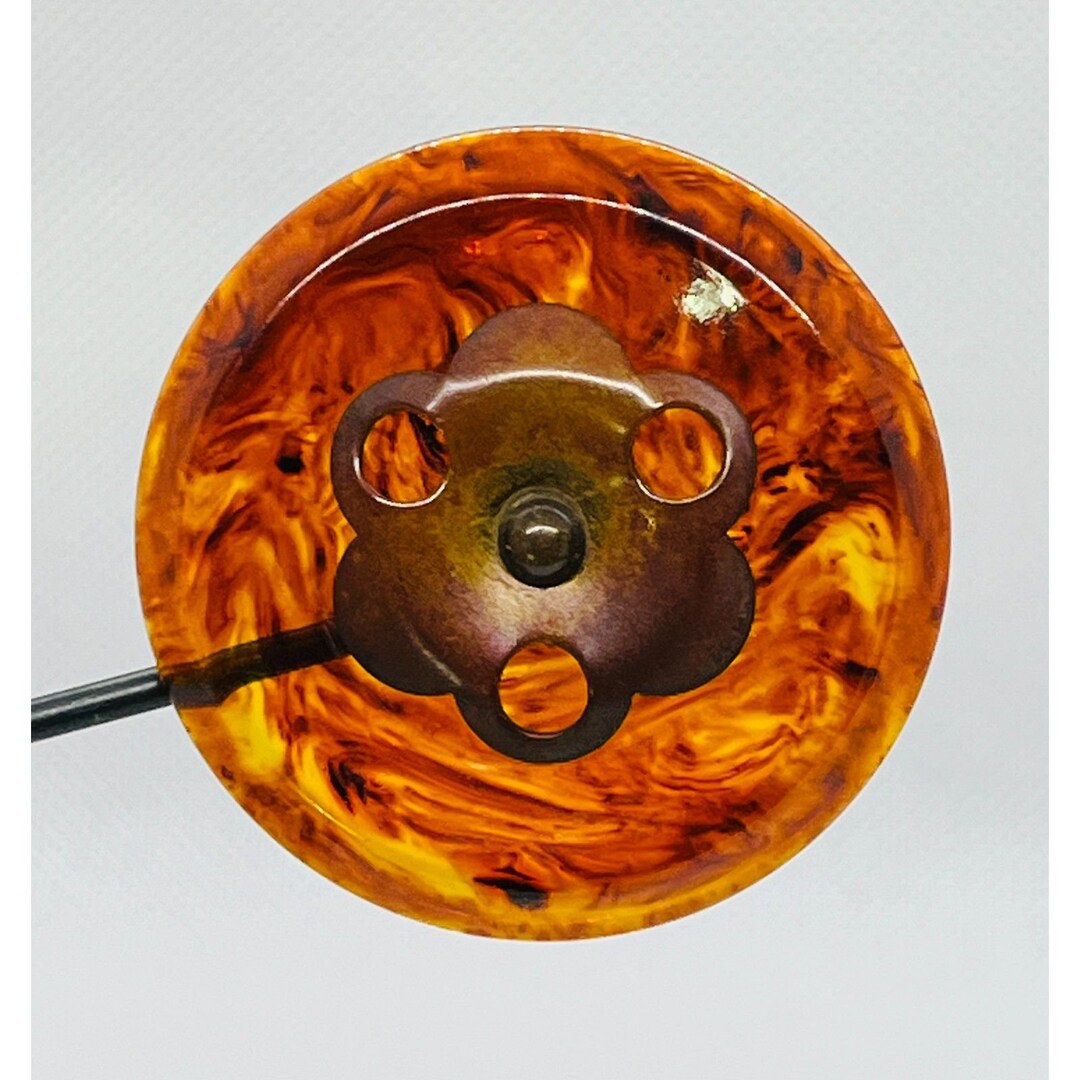 Bakelite Faux Tortoise Shell Button W/ Patinaed Escutcheon | XL (2 3/16 ...