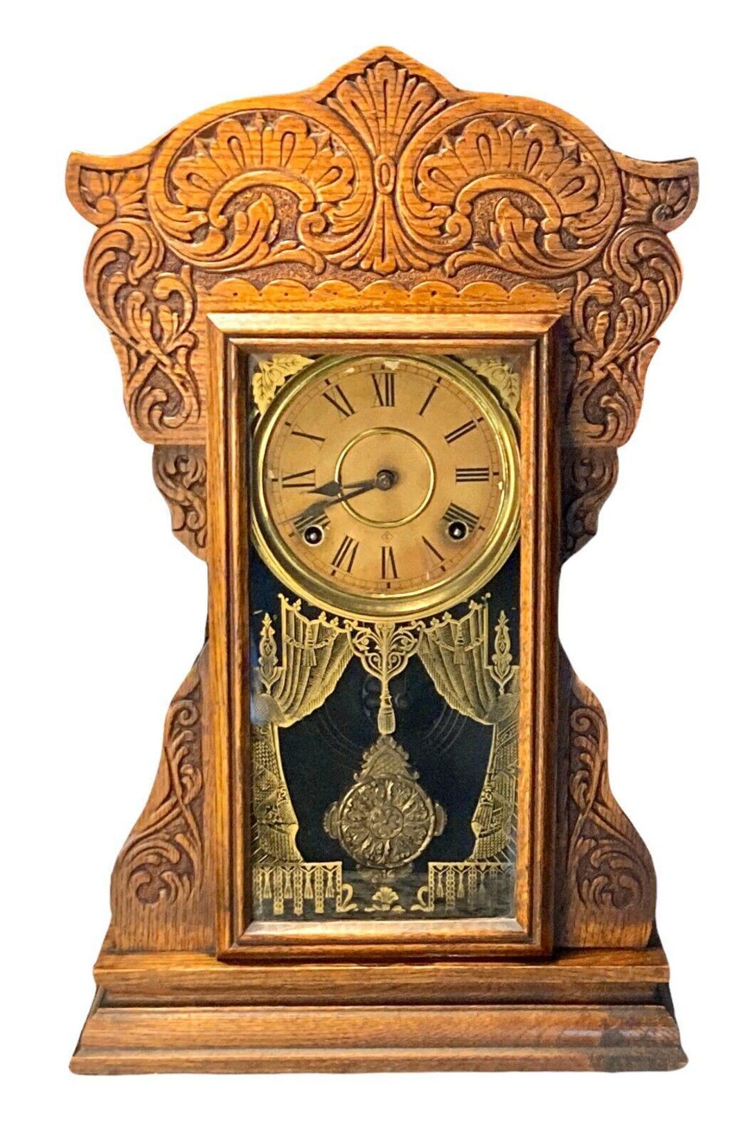 Clock Antique Gilbert Capital No.45 Gingerbread Kitchen Mantel Oak Runs ...