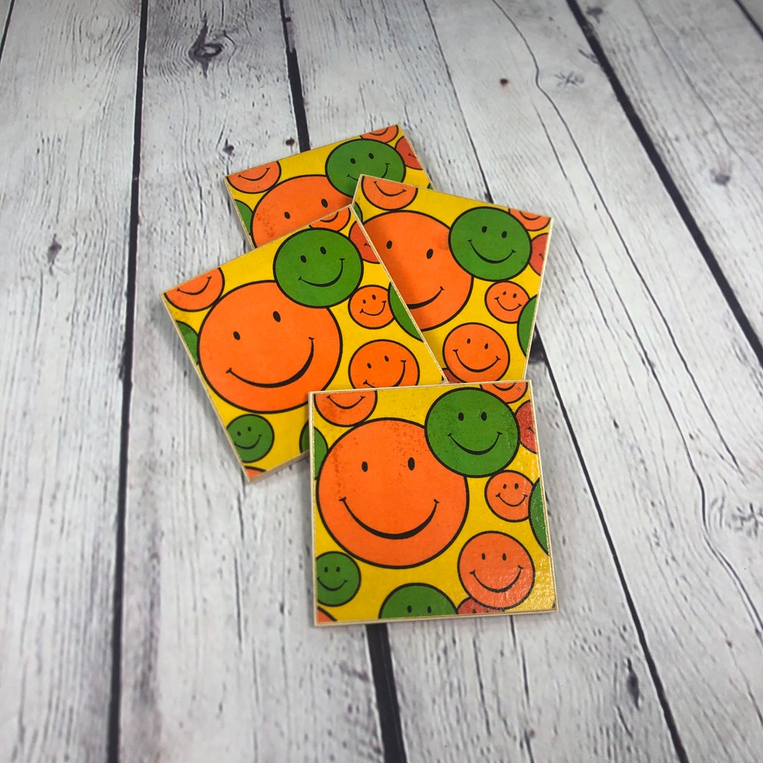 Happy Smiley Face Retro 1970s Style Coasters Hard Resin - Etsy