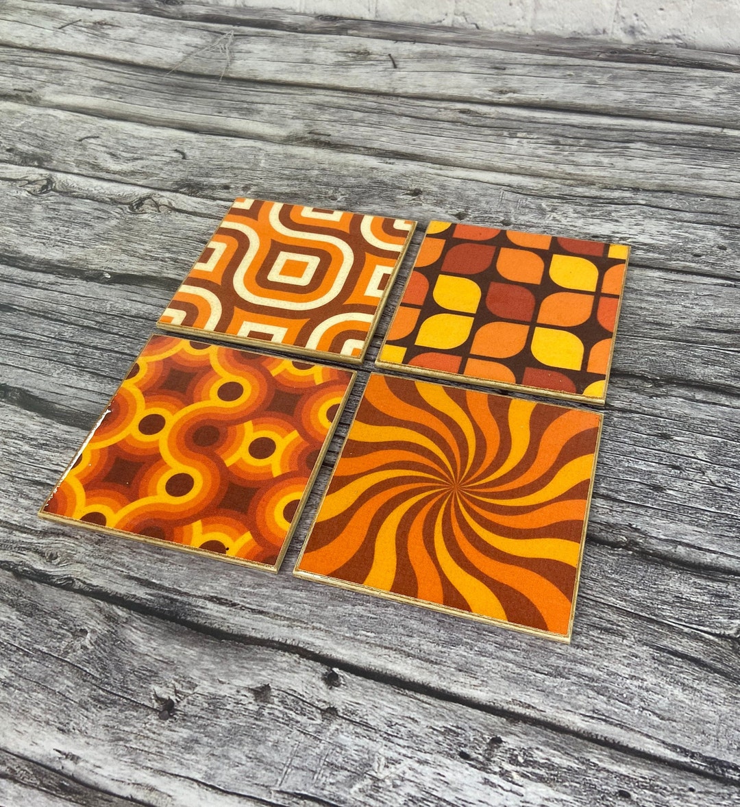 Groovy 70s Deaign Coasters: Mid-century Modern Art, Handmade Wooden ...