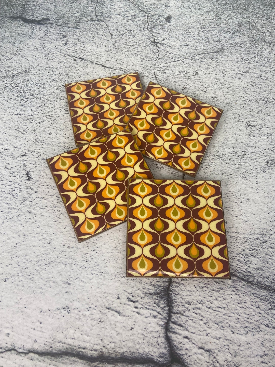 Mid-century Modern Retro Geometric Teardrop Pattern Coasters: Handmade ...