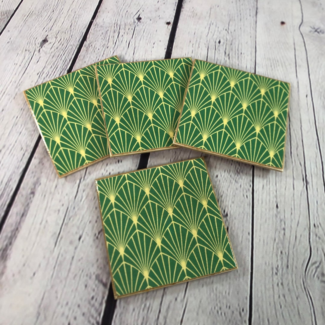 Art Deco Palms Mint Green and Cream Color Coasters Hard - Etsy