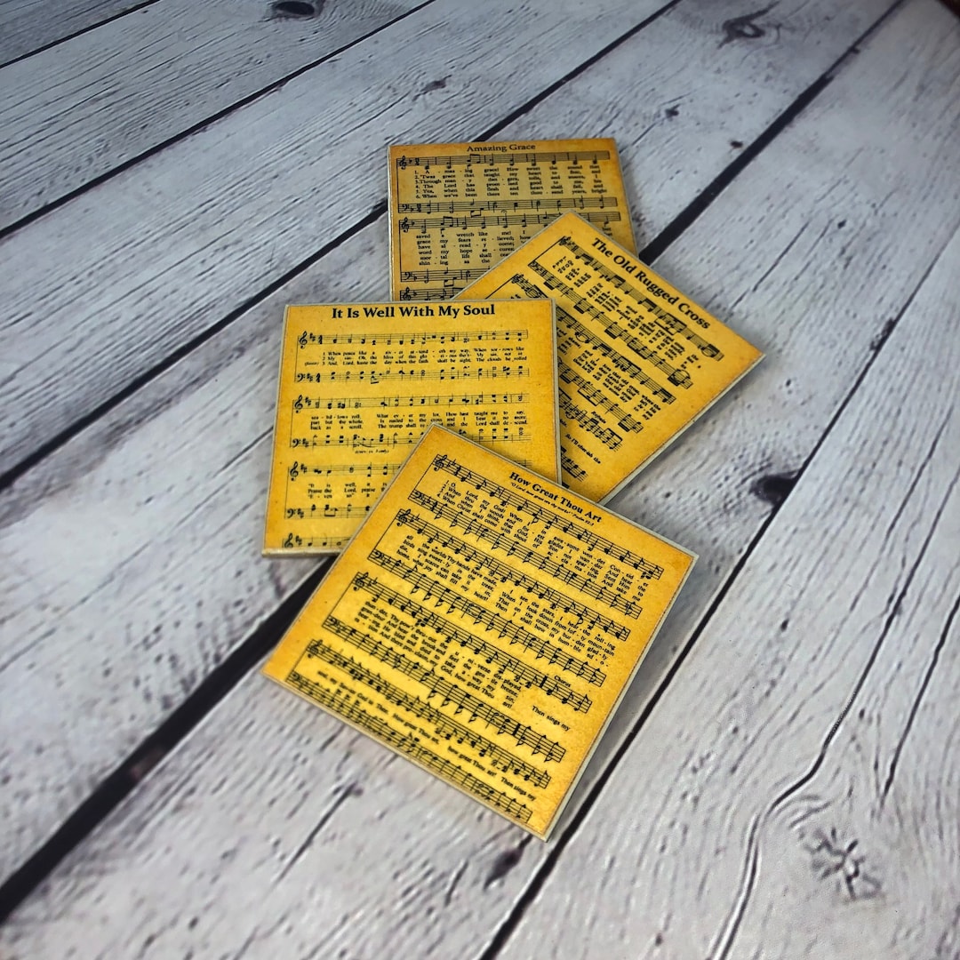 Church Hymnal Design Coasters - Hard Resin Sealed Top - Handmade ...