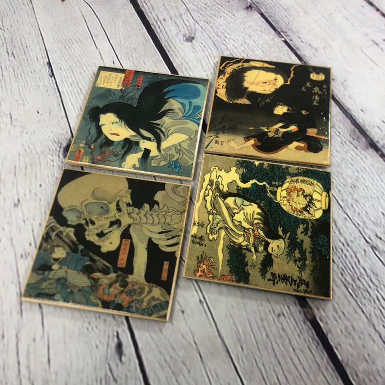 Japanese Ghost Story Ukiyo-e Coaster Set Resin Sealed - Etsy