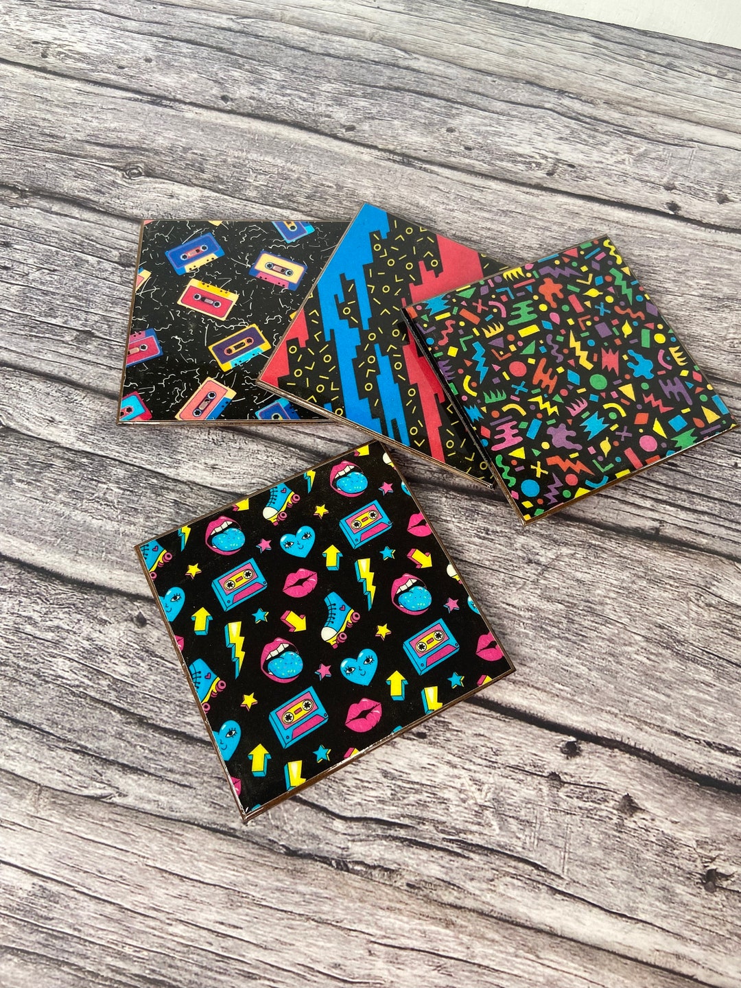 Retro 80s & 90s Vibe Coaster Set – Bold, Colorful, Nostalgic Drink ...