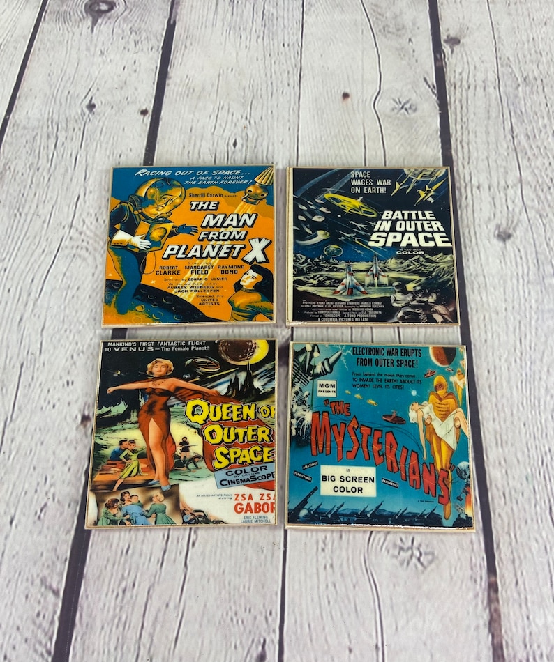 Retro Scifi Space Adventure Movie Poster Coasters Handmade - Etsy