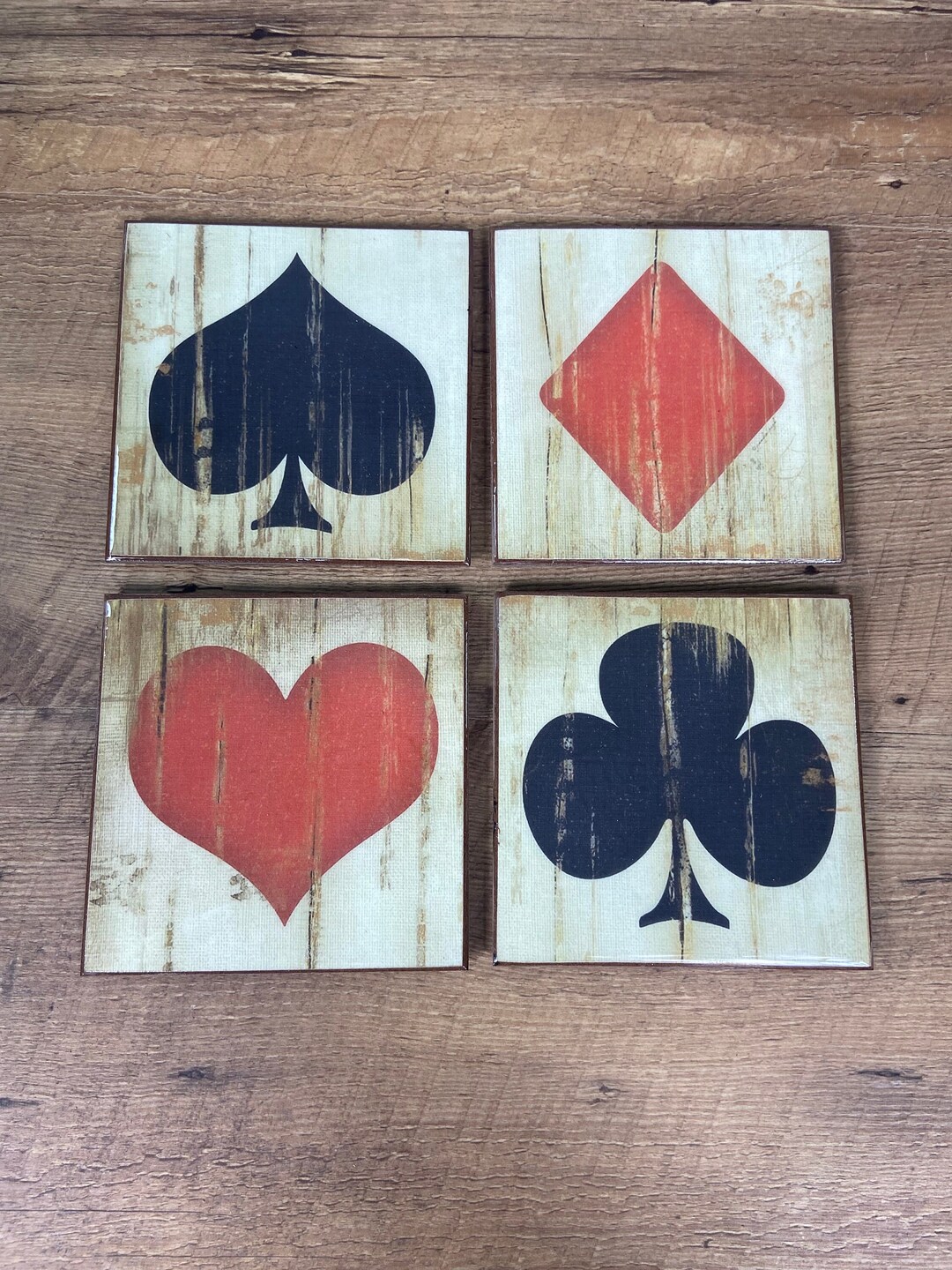 Rustic Playing Card Suit Coaster Set – Spades, Hearts, Diamonds, Clubs ...