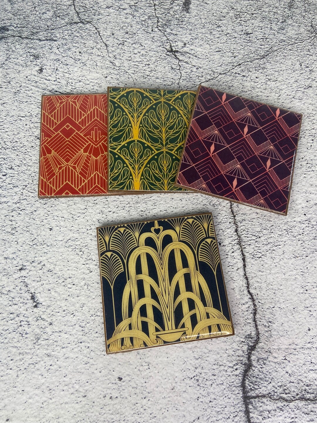1920s Art Deco Coasters - Resin Sealed Hard Topcoat - Handmade ...
