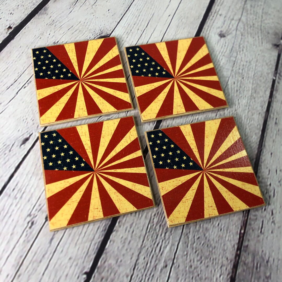 Patriotic American Flag Coasters: Handmade Wooden Coaster Set - Etsy