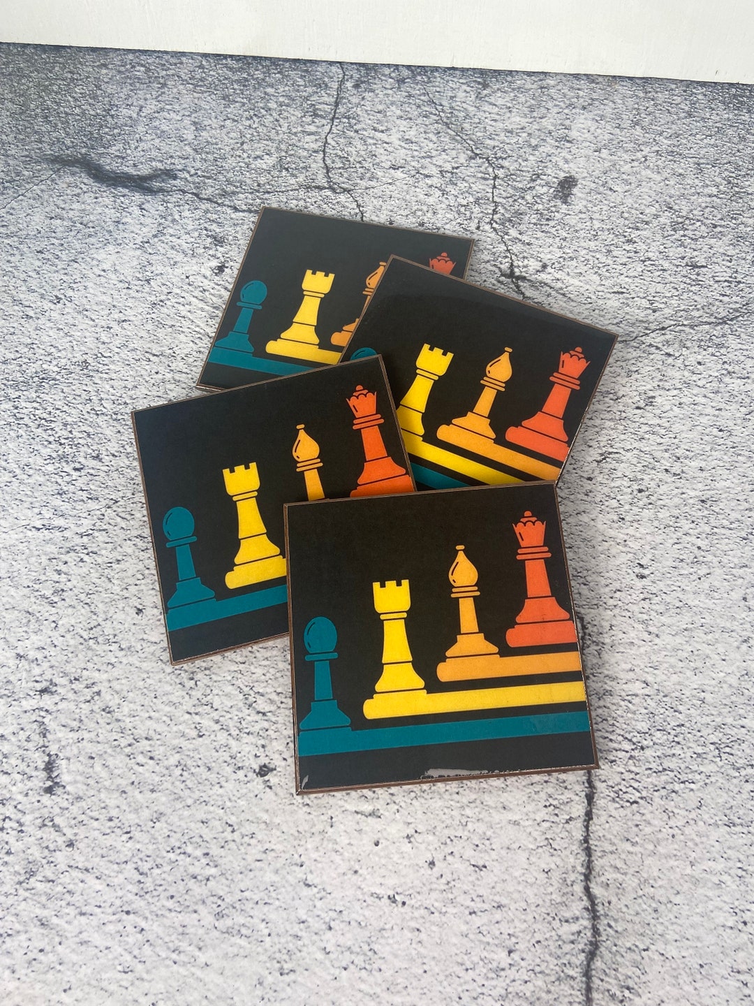 Chess Game Pieces Coasters -hard Resin Topcoat - Handmade Coaster Set ...