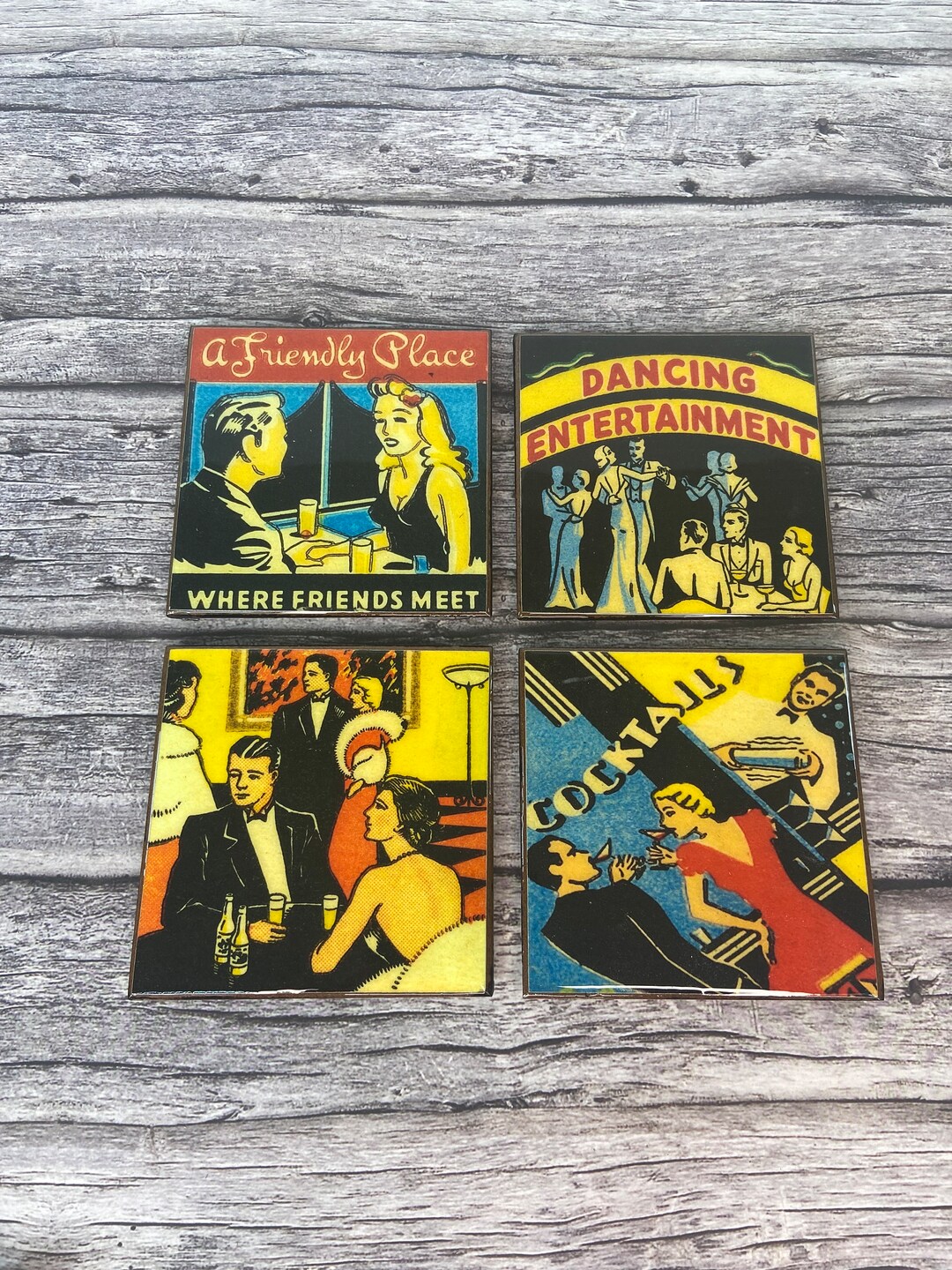Mid-century Night Club Matchbook Art Coasters: Handmade Wooden Coaster ...