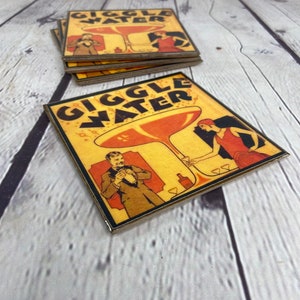 Giggle Water 1920s Speakeasy Coasters: Handmade Wooden Coaster Set - Etsy
