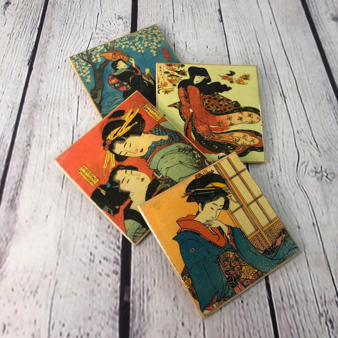 Japanese Ukiyo-e Geisha Coasters - Resin Sealed Topcoat - Handmade ...