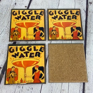 Giggle Water 1920s Speakeasy Coasters: Handmade Wooden Coaster Set - Etsy