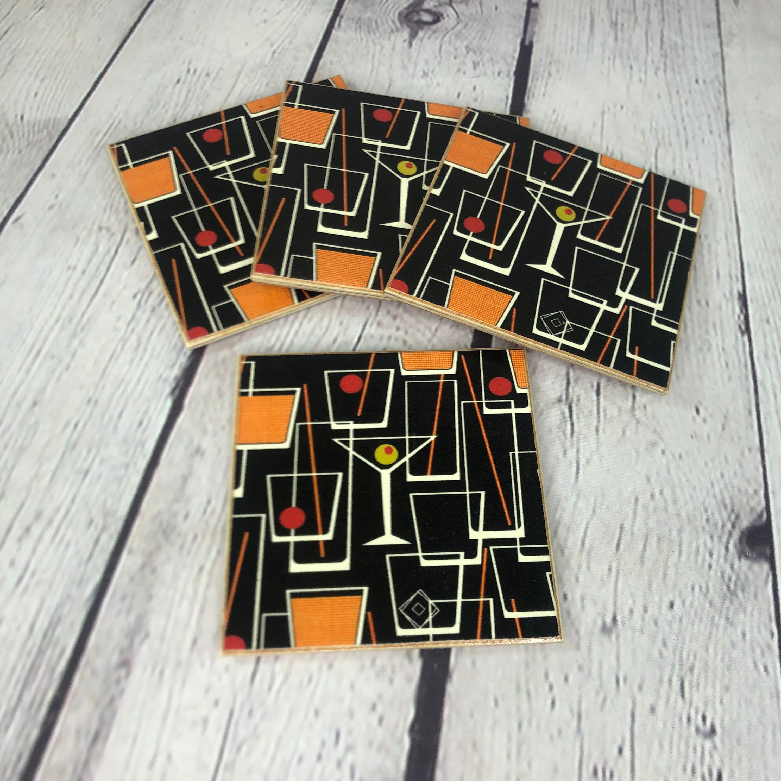 Cocktail Lounge Mid Century Modern Coasters - Resin Sealed Handmade ...