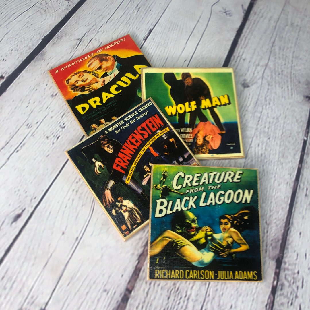 Retro Scifi Monster Movie Coasters - Science Fiction Décor - Handmade ...