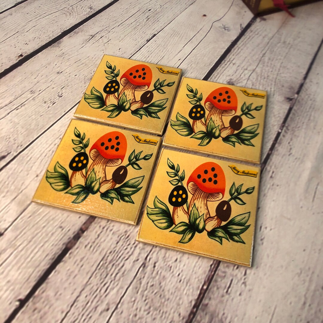 Merry Mushroom Coasters - Resin Sealed Topcoat - Handmade Decorative ...