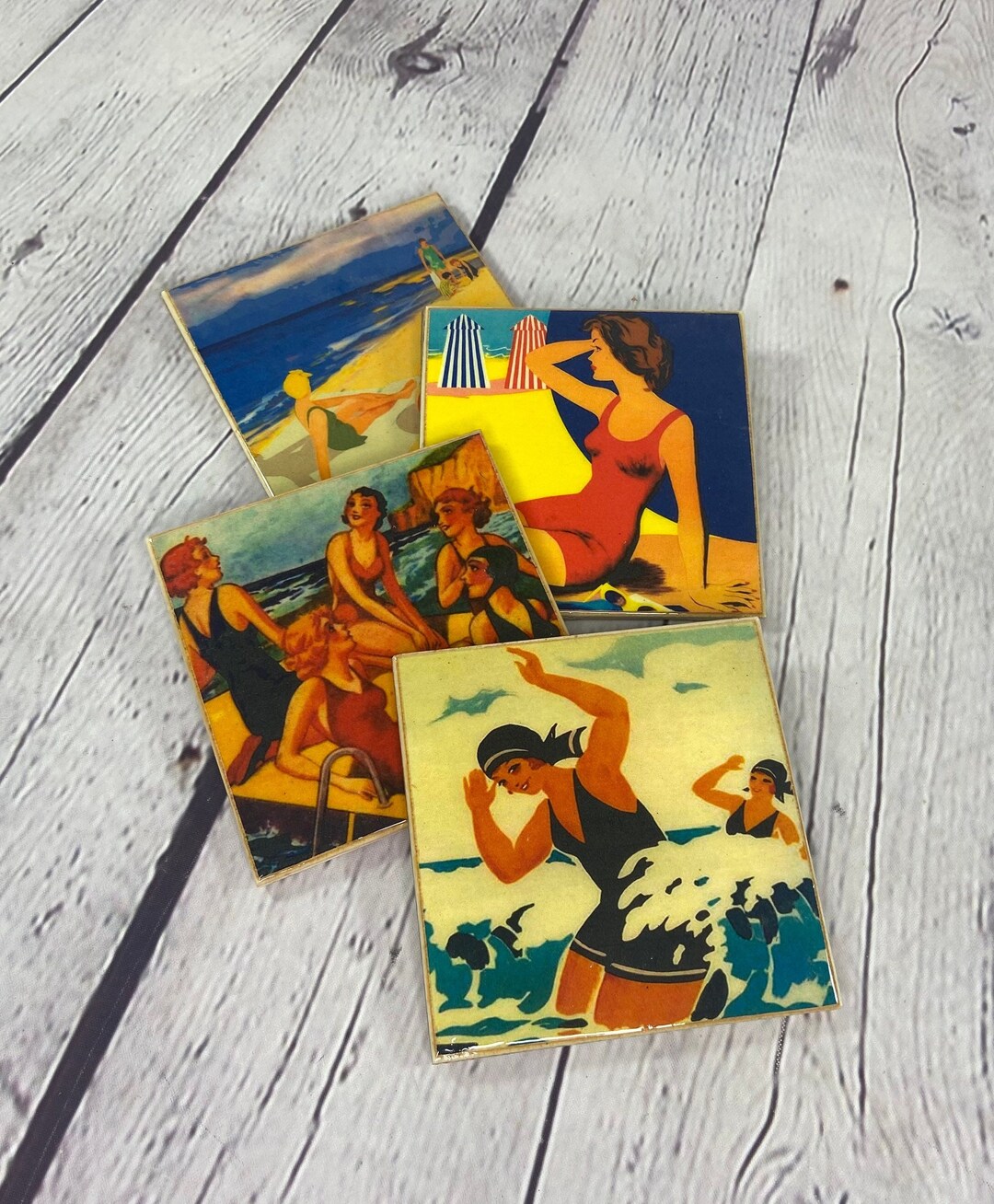 Vintage Beach House Ocean Scene Coasters - Handmade Decorative Coaster ...