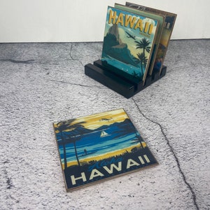 Hawaii Travel Poster Coasters - Hard Resin Topcoat - Handmade ...