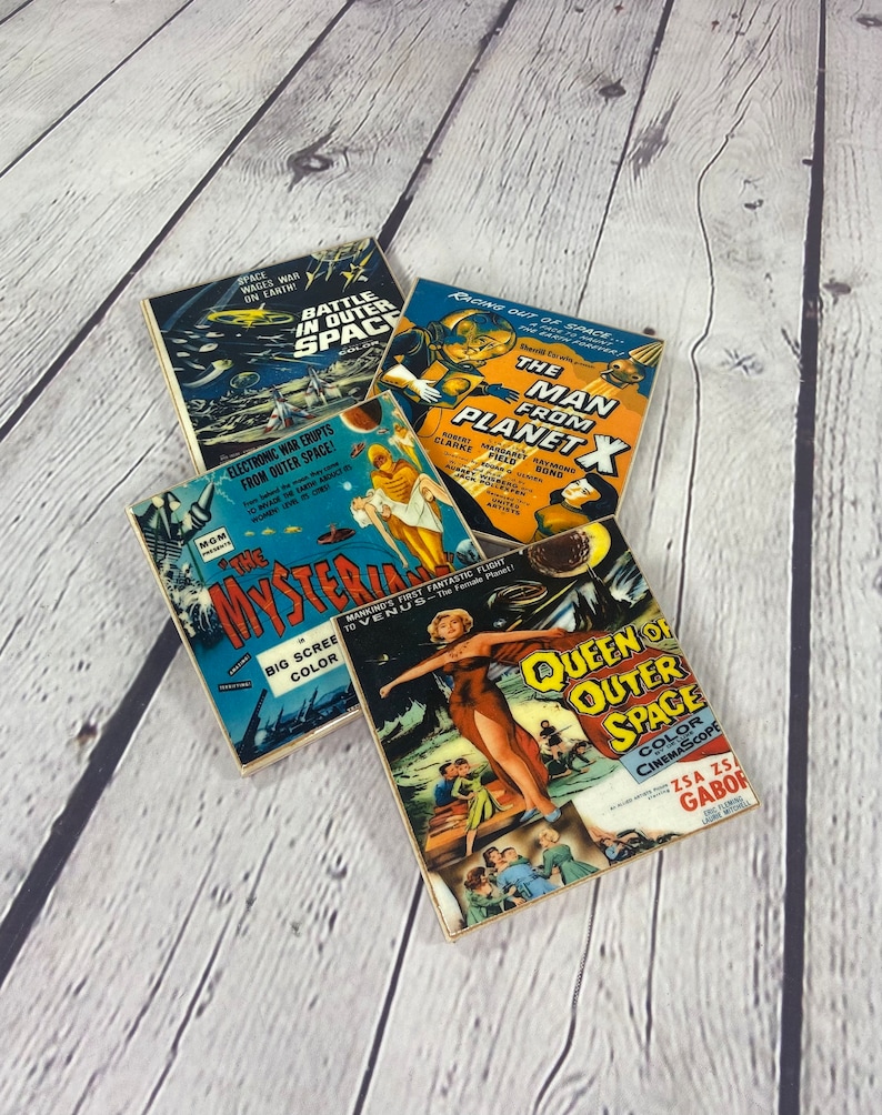 Retro Scifi Space Adventure Movie Poster Coasters Handmade - Etsy