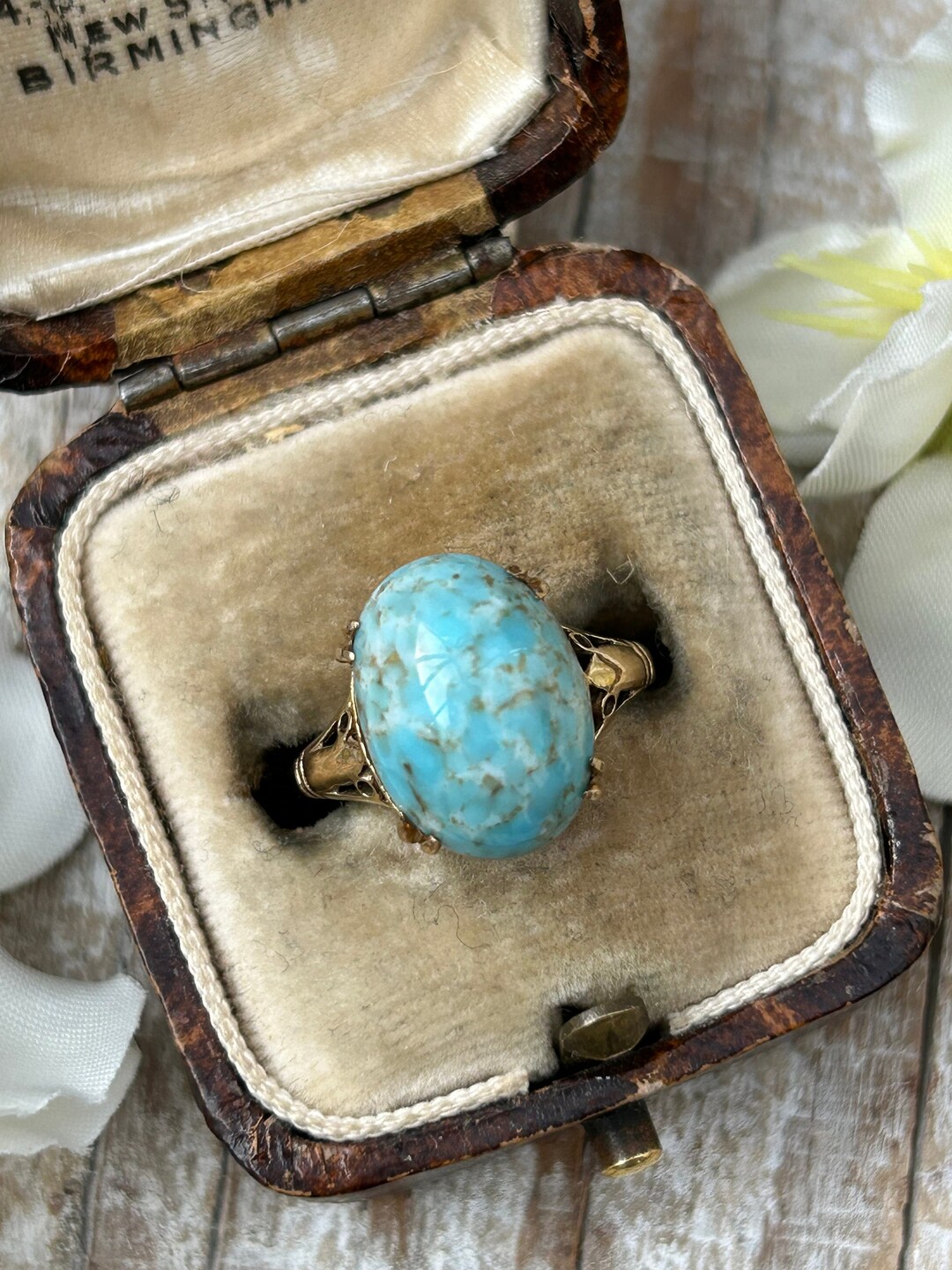 Vintage Oval Turquoise Paste Ring 9 Carat Yellow Gold - Etsy