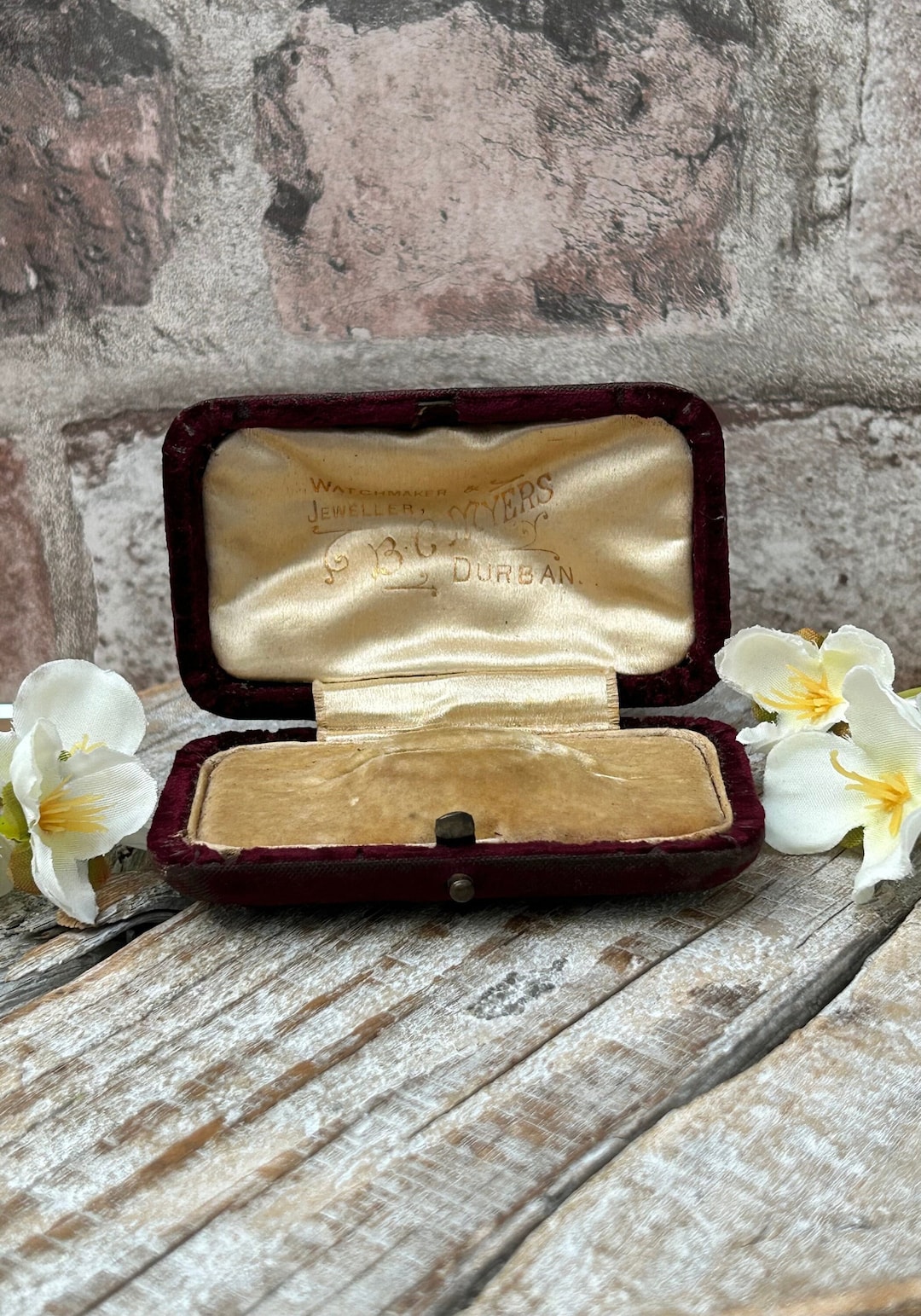 Antique Burgundy Velvet Brooch Box, Red Vintage Jewelry Box, Small ...
