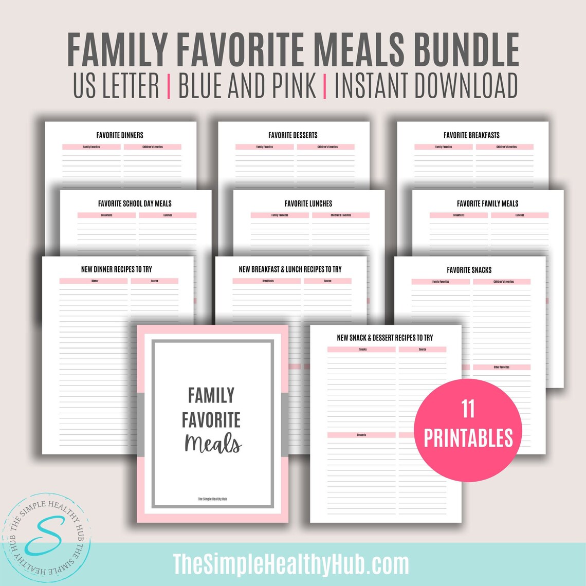 Family Favorite Meals Bundle Meal Planning Lists Kitchen | Etsy