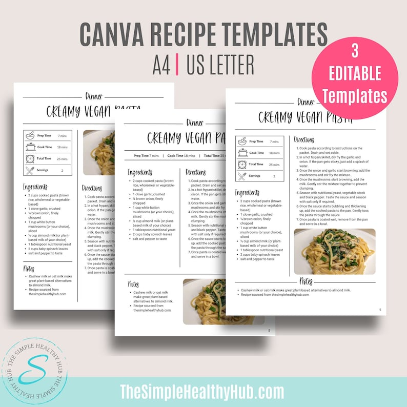 Canva Recipe Templates | Editable Cookbook | A4 & Letter | Ebook Canva ...