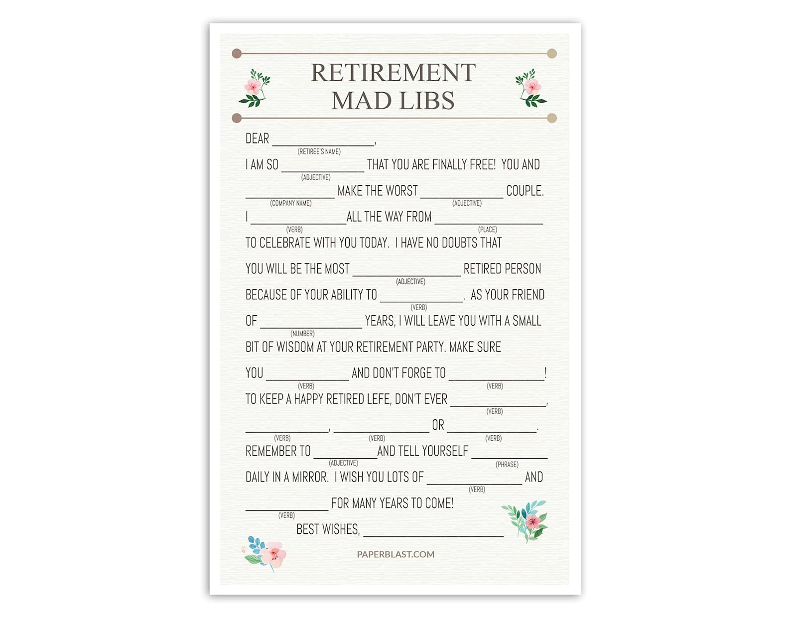 Retirement Party Game Mad Libs | Etsy