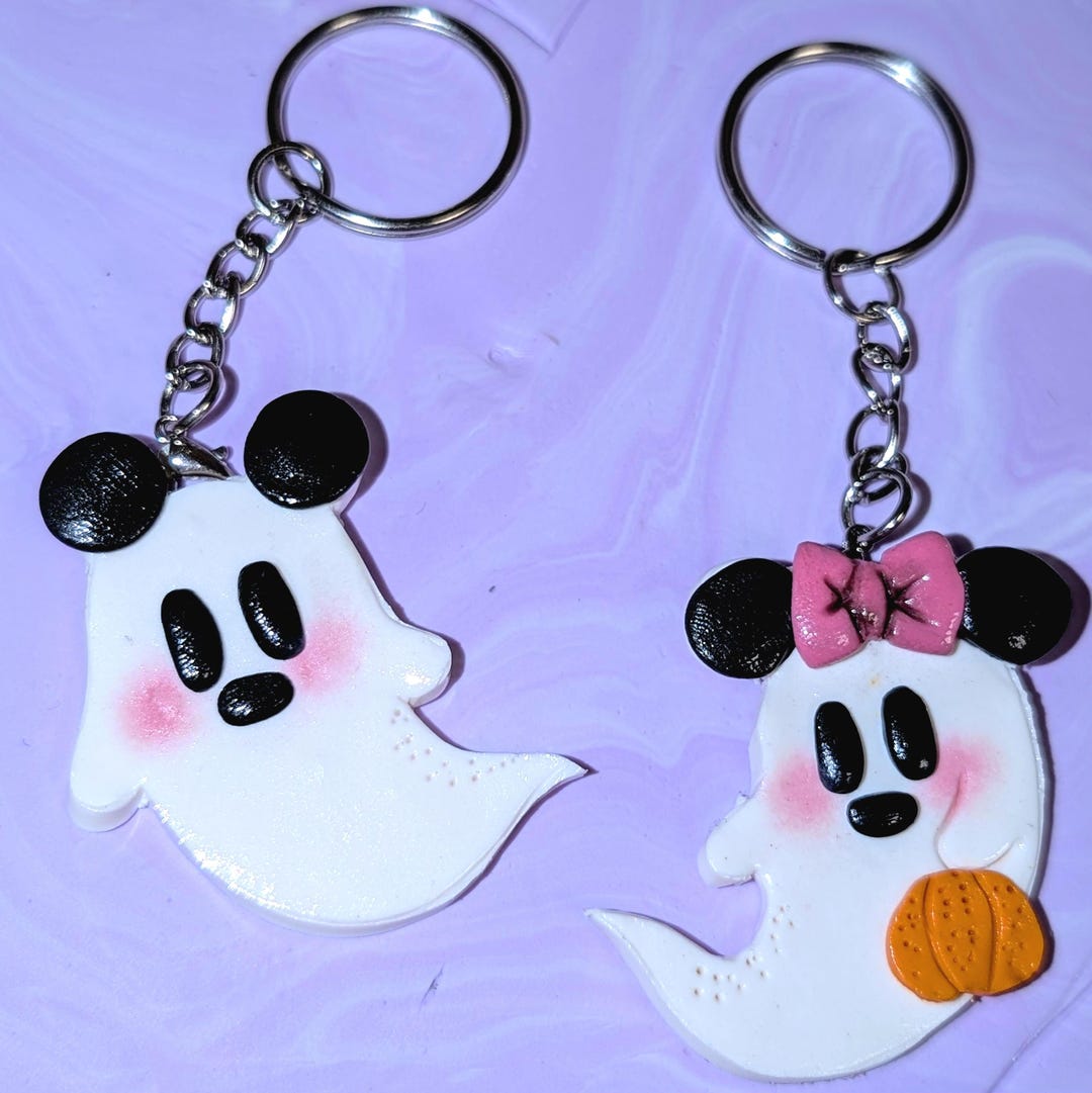 Ghost Mickey and Minnie Halloween Keyring/ Keychain - Etsy