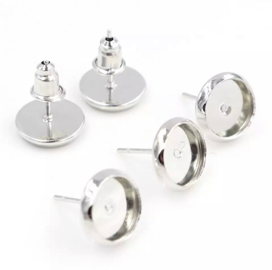 8mm 10mm 12mm Silver Posts, Earring Making Supplies, Cabochon Earring ...