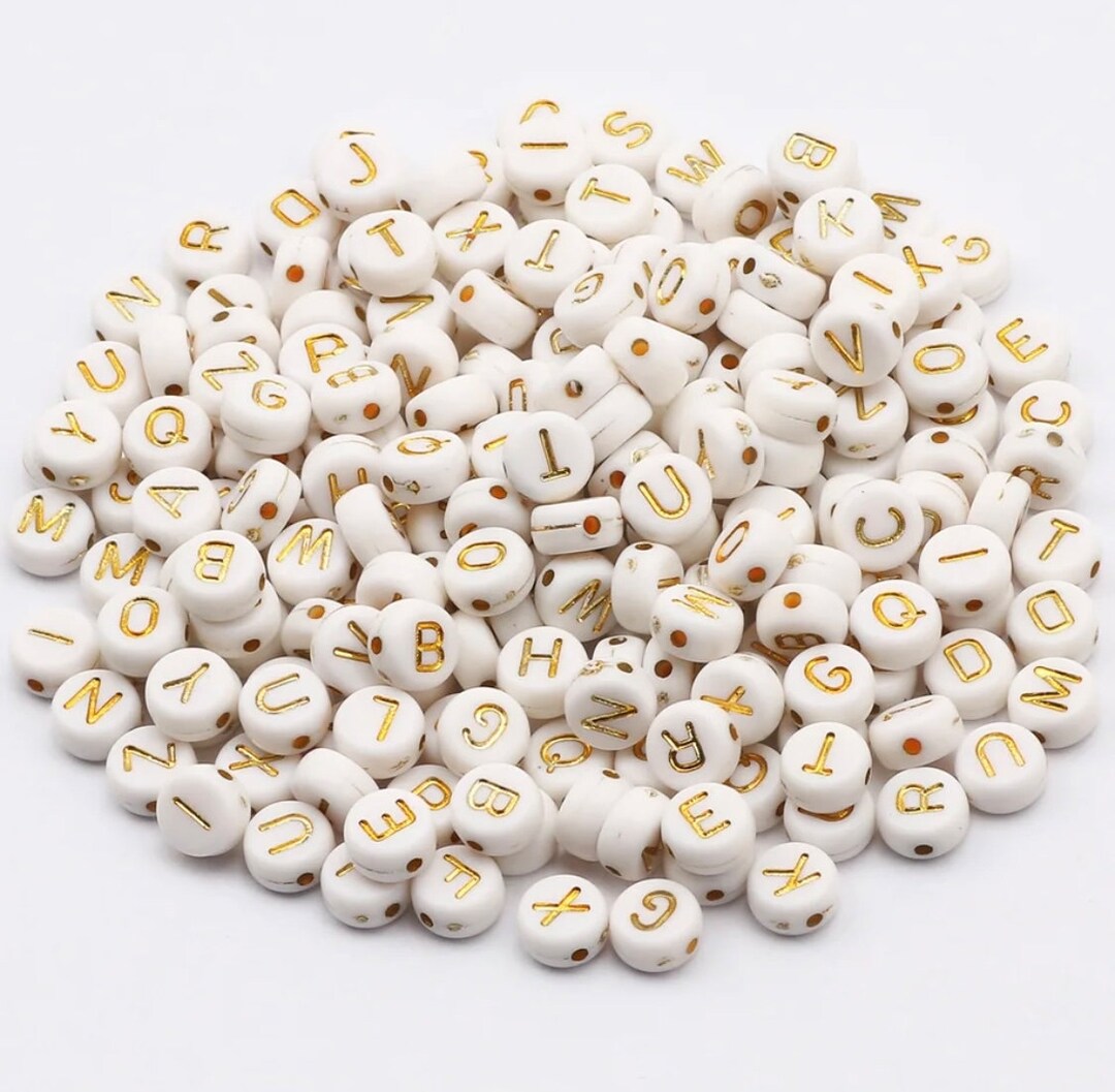 100 Alphabet Letter Beads, 7mm Letter Beads, Gold Acrylic Letter Beads ...