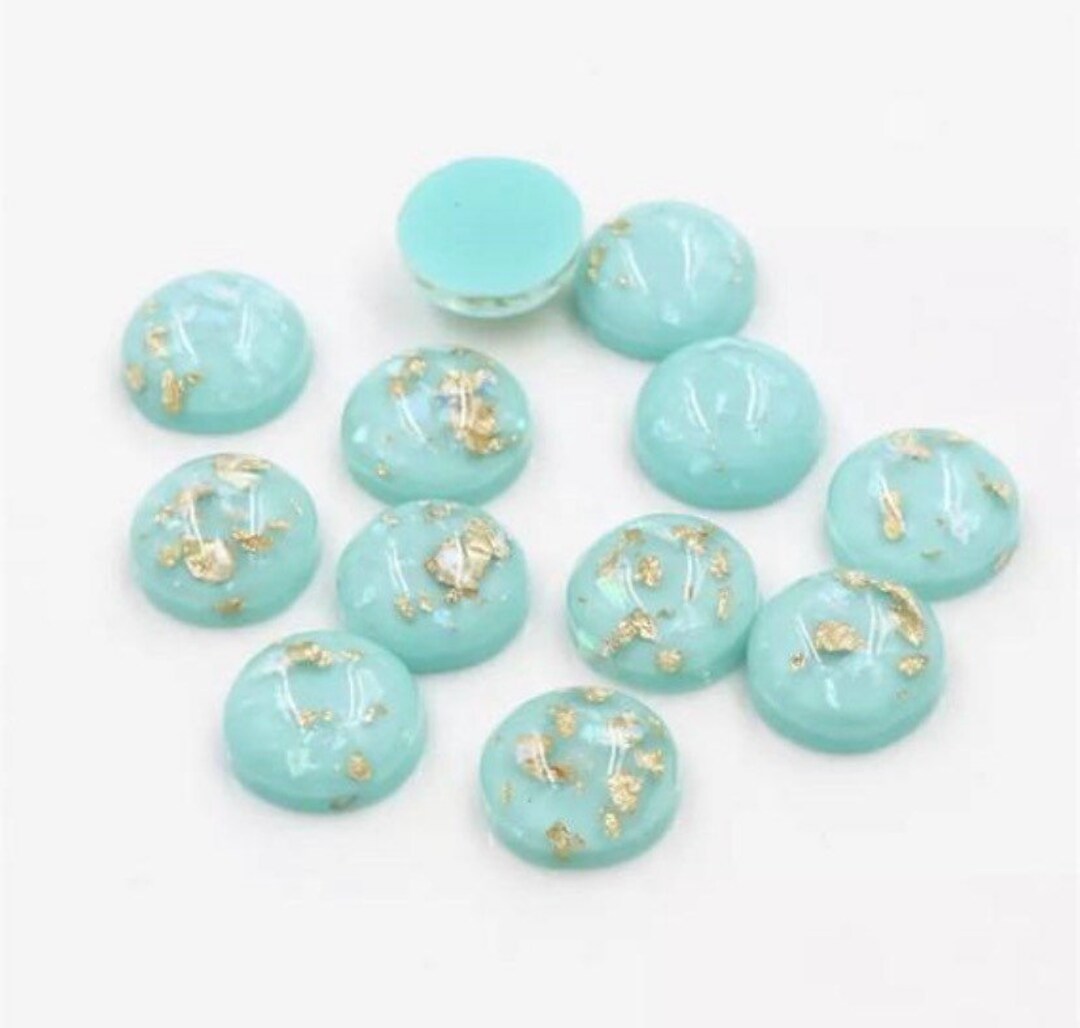 8mm Light Apple Blue Cabochons Gold Fleck Cabochons Mylar - Etsy
