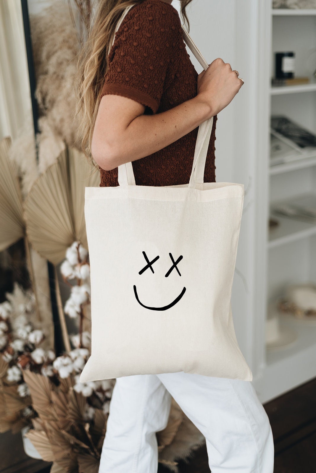 LT Smiley Face Inspo Tote Bag | Happy Face Canvas Cotton Tote Bag ...