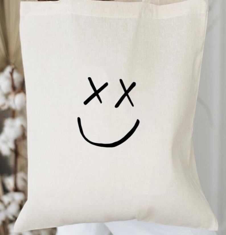 LT Smiley Face Inspo Tote Bag | Happy Face Canvas Cotton Tote Bag ...