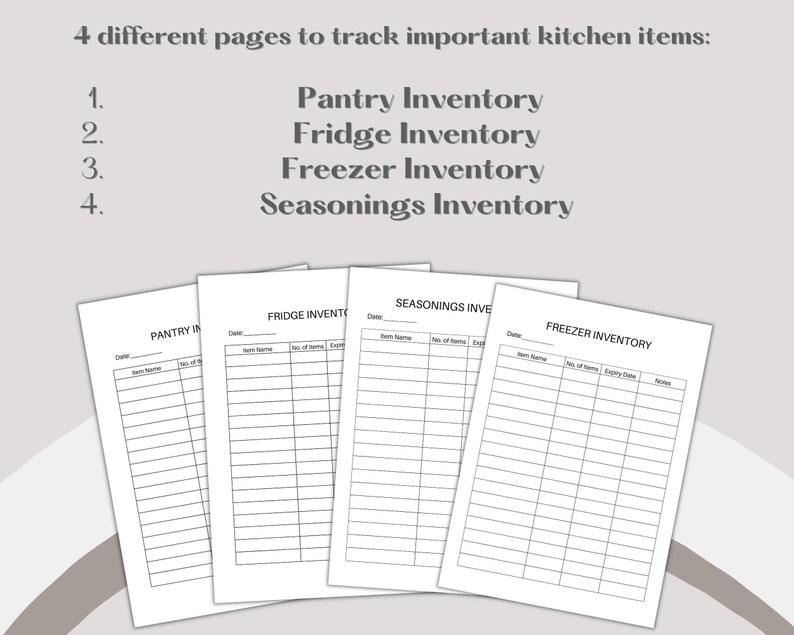 Kitchen Inventory Log, Printable Kitchen Food Inventory Tracker, Fridge ...