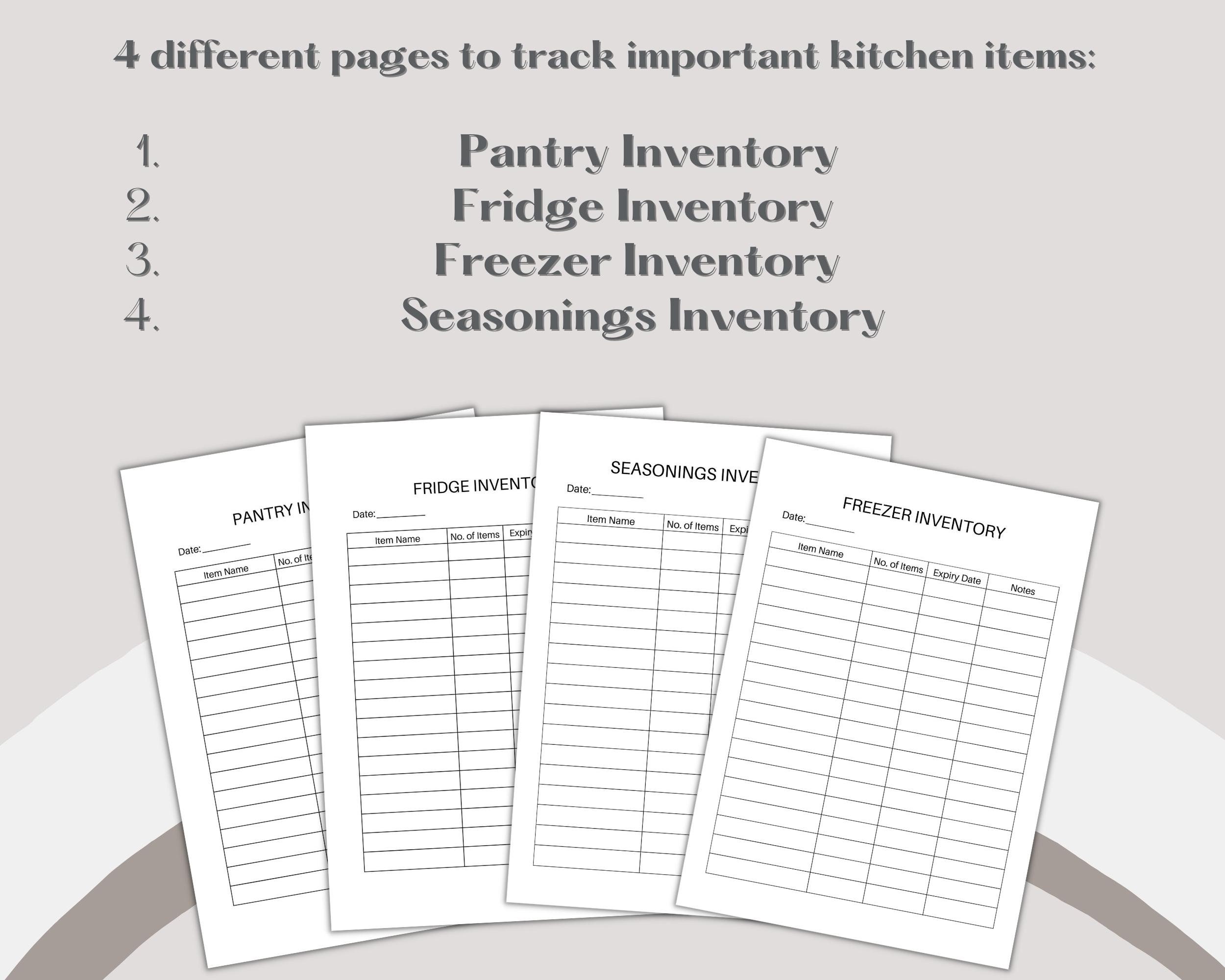 Kitchen Inventory Log, Printable Kitchen Food Inventory Tracker, Fridge ...