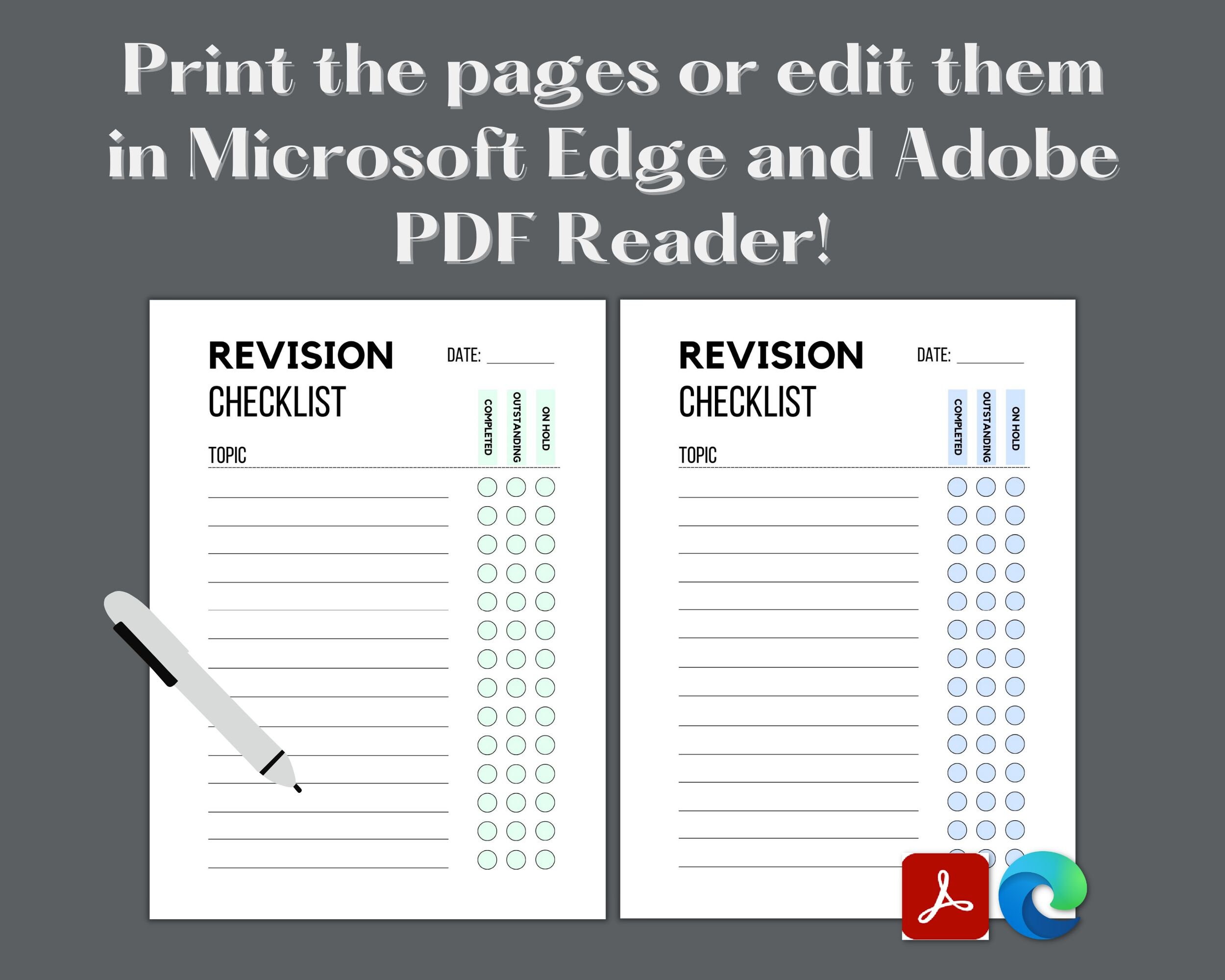 Study and Revision Checklist, Printable Student Planner and Tracker for ...