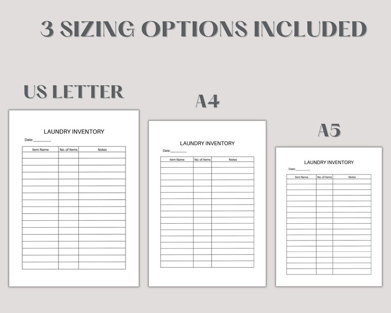 Laundy Inventory, Printable Laundry Inventory Log, Laundry Organiser ...