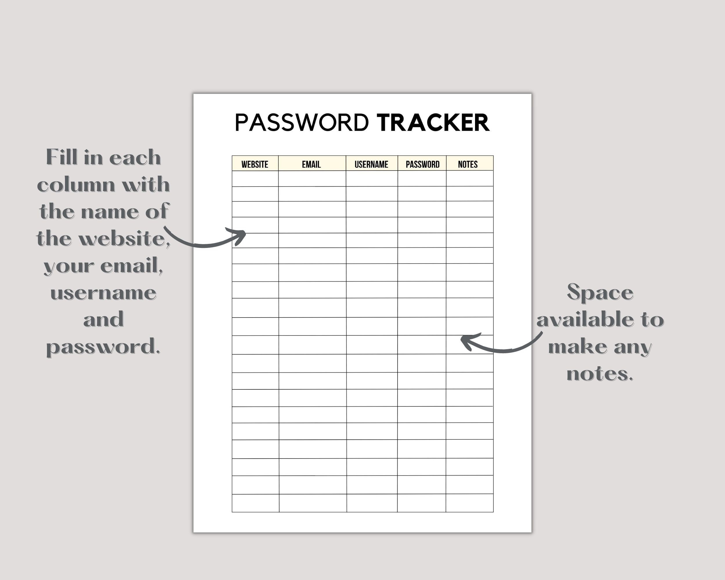 Password Tracker Printable, Editable Simple Password Organiser ...