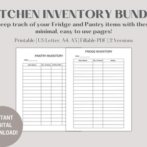 Kitchen Inventory Log, Printable Kitchen Inventory, Fridge Inventory ...